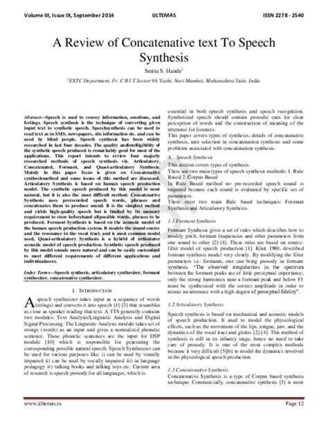 pdf a review of concatenative text to speech synthesis