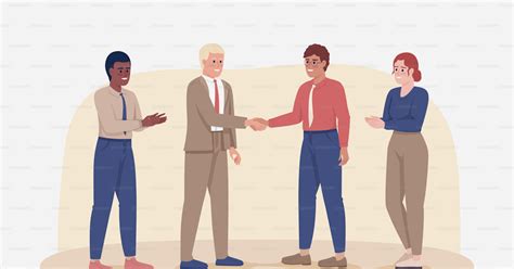 성공적인 파트너십 2d 벡터 격리 그림입니다 거래 축하 만화 배경에 있는 기업 팀워크 플랫 캐릭터 모바일 웹사이트 프리젠테이션을 위한 다채로운 편집 가능한 장면