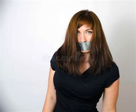 Young Woman With Taped A Mouth Stock Image Image Of Concept Taped