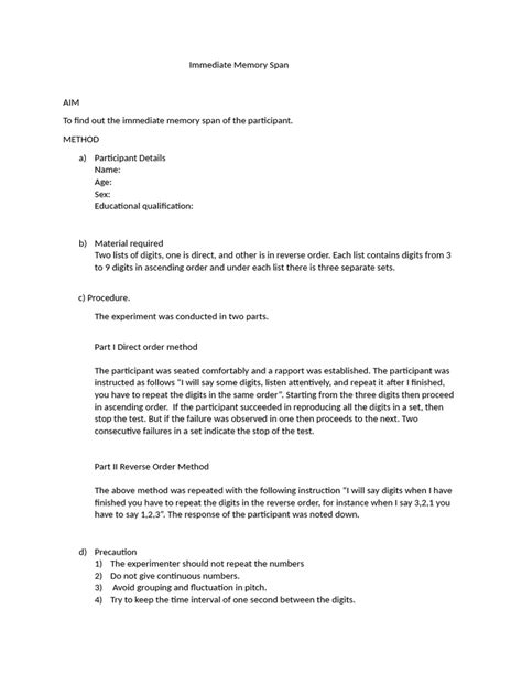 Immediate Memory Span Pdf