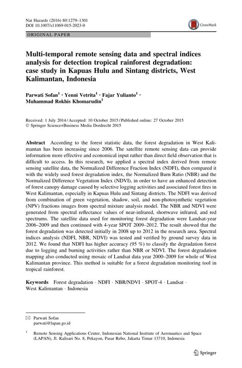 Pdf Multitemporal And Spectral Indices Analysis For Detecting Forest Degradation In West