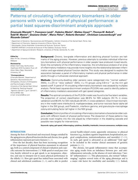 Pdf Patterns Of Circulating Inflammatory Biomarkers In Older Persons