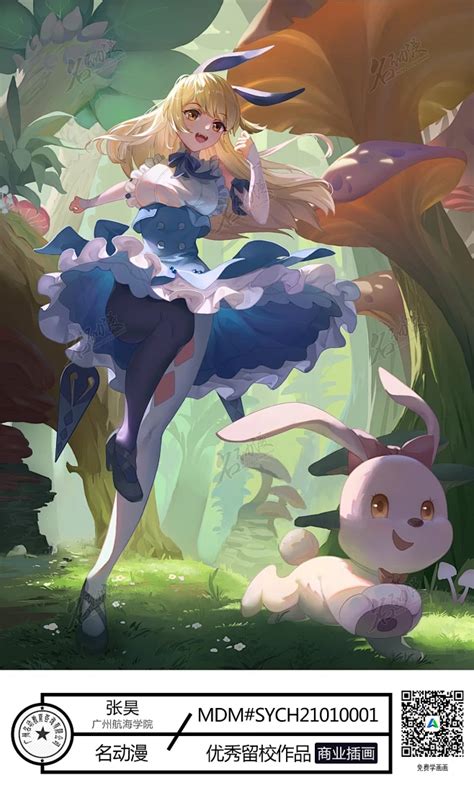 爱丽丝梦游仙境原创商业插画少女连衣裙发带森林兔子蘑菇 商业插画一期日韩系插画作品图片素材 更多高清插画原画漫画视频教材、绘画素材、资源在tcn