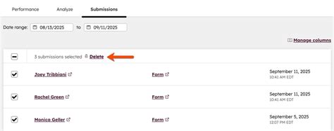 Delete Form Submissions