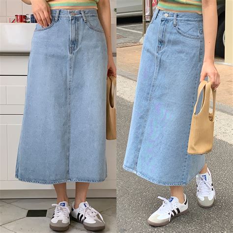 연청 뒤트임 A라인 데님 청 롱스커트 2xl 에이블리