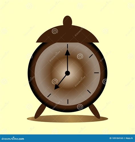 Image Of Brown Alarm Clock With Old Style Retro Arrows Stock Vector