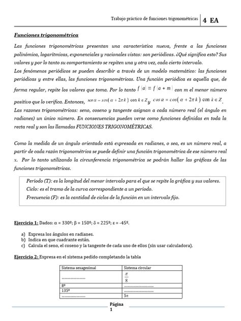 tp func trig 4° ea pdf trigonometría funciones trigonométricas