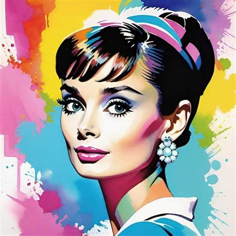 Colorful Audrey Hepburn Illustration Premium Ai Generated Image