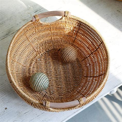 Плетена кръгла ратанова кошница за съхранение на плодове в скандинавски стил Кошница за хляб с