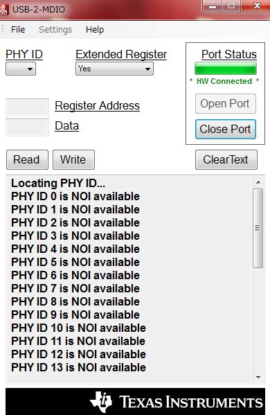 Dp83867irpap Evm Phy Configuration Via Usb 2 Mdio Sw Tool Interface Forum Interface Ti