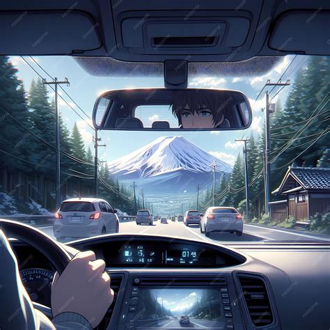 Man Driving In A Japanese Highway Anime Background Illustration