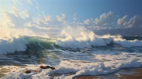 Premium Ai Image Beautiful Blue Sea Waves With Foam