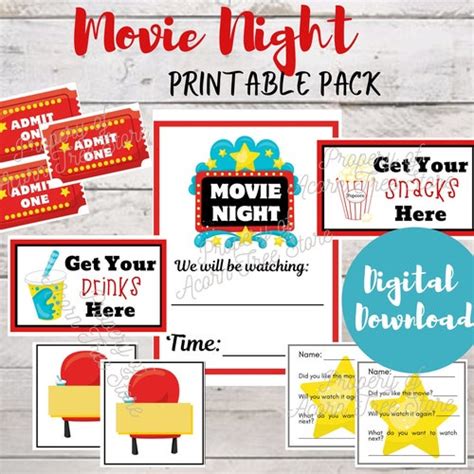 Movie Night Party Signs Movie Printable Party Decorations Etsy