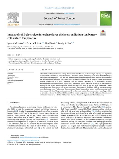 Pdf Impact Of Solid Electrolyte Interphase Layer Thickness On Lithium Ion Battery Cell Surface