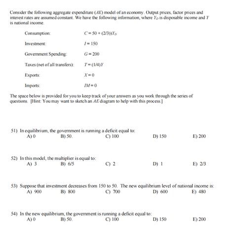 Solved Consider The Following Aggregate Expenditure AE Chegg