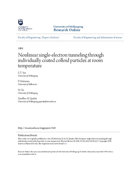 Pdf Nonlinear Single Electron Tunneling Through Individually Coated Colloid Particles At Room