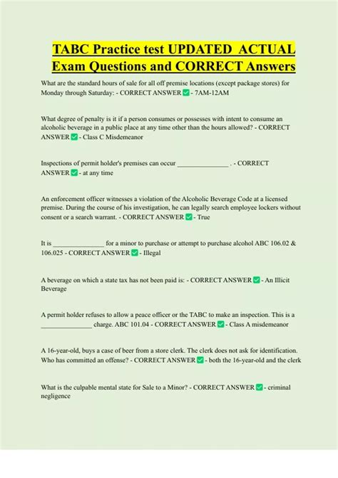 TABC Practice Test UPDATED ACTUAL Exam Questions And CORRECT Answers Tabc Stuvia US