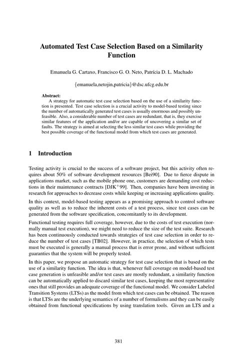 pdf automated test case selection based on a similarity function