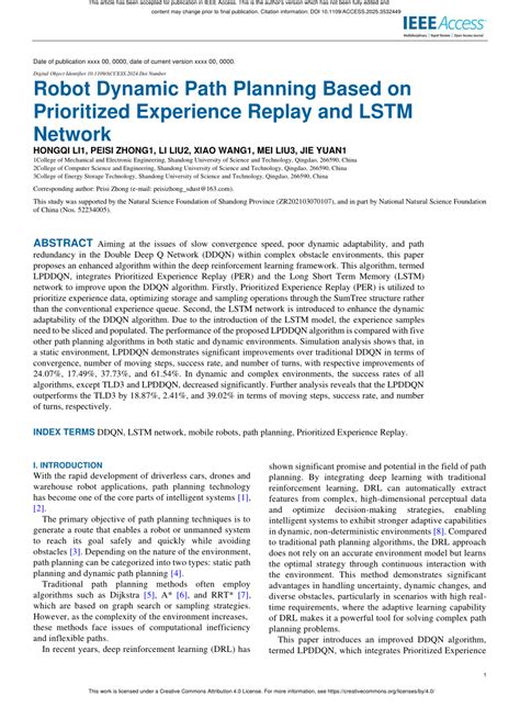 Pdf Robot Dynamic Path Planning Based On Prioritized Experience Replay And Lstm Network