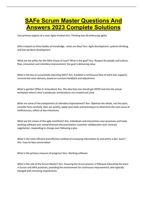 Safe Scrum Master Questions And Answers 2023 Complete Solutions Safe Scrum Master Stuvia Us