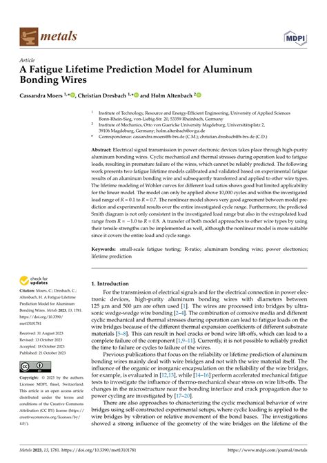Pdf A Fatigue Lifetime Prediction Model For Aluminum Bonding Wires