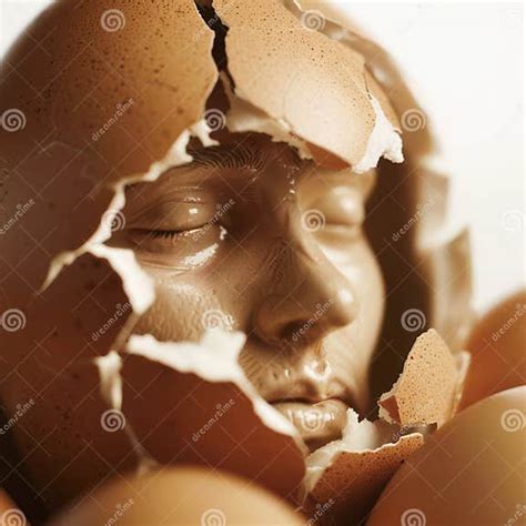 Surreal Sculpture Of A Face Emerging From Cracked Eggshells Surrounded