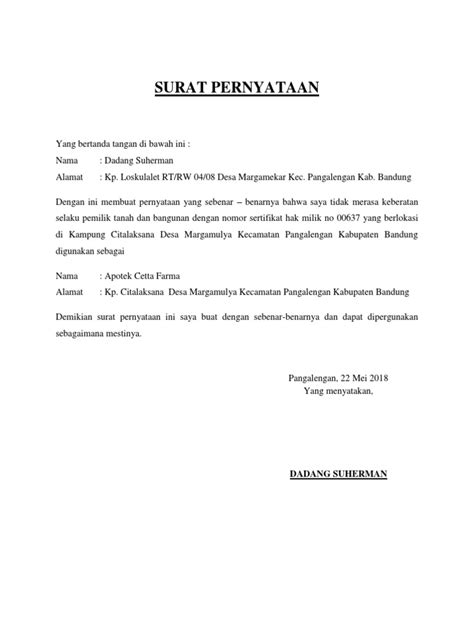 Surat Pernyataan Kepala Cabang Pdf