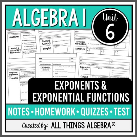 Algebra 1 Unit 6 Exponents And Exponential Functions All Things Algebra®