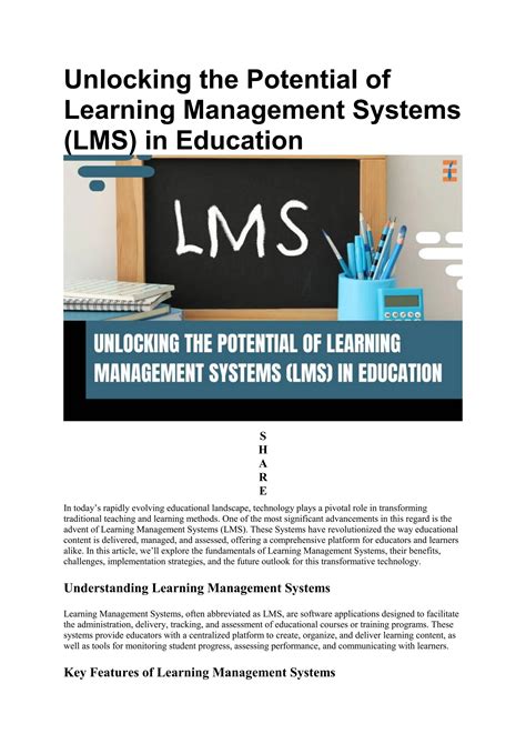 Unlocking The Potential Of Learning Management Systems Lms In Education Pdf