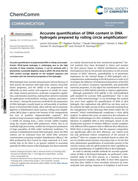 Pdf Accurate Quantification Of Dna Content In Dna Hydrogels Prepared