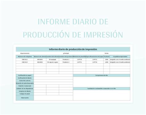 Plantilla de Formato Excel Informe Diario De Producción De Impresión y