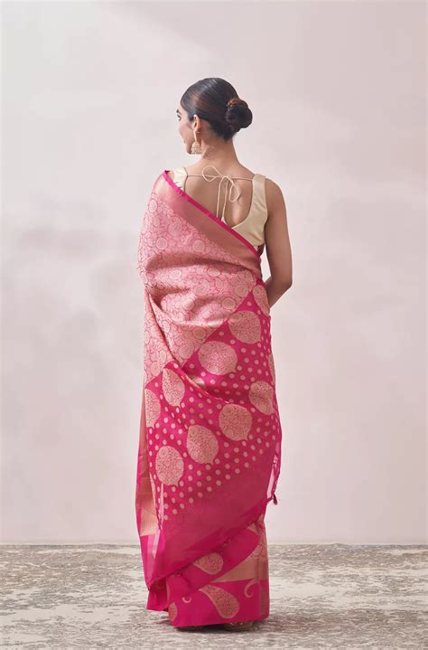 Buy Dark Pink Zari Weaved Saree Online In India Mohey Saree For Women
