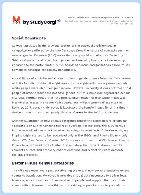 Racial Ethnic And Gender Categories In The Us Census Free Essay