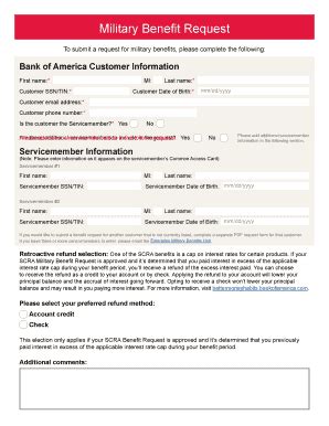 Fillable Online Military Benefit Request Form Bank Of America Fax