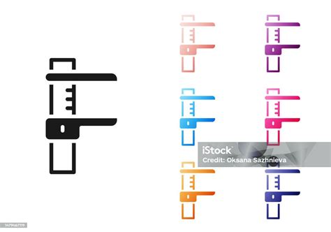 白い背景に黒いキャリパーまたはキャリパーとスケールアイコン精密測定ツールカラフルなアイコンを設定しますベクトル アイコンのベクターアート