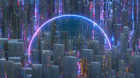 Futuristic City And Big Data Technology 3d Render Stock Illustration