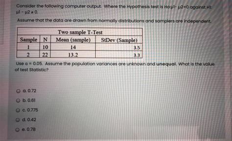 Solved Consider The Following Computer Output Where The