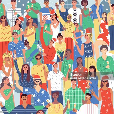 크리스마스와 새해 파티를 함께 축하합니다 긍정적이고 기쁜 숙녀와 샴페인 안경과 벵골 조명을 가진 사람들 산타 모자에있는 아름다운