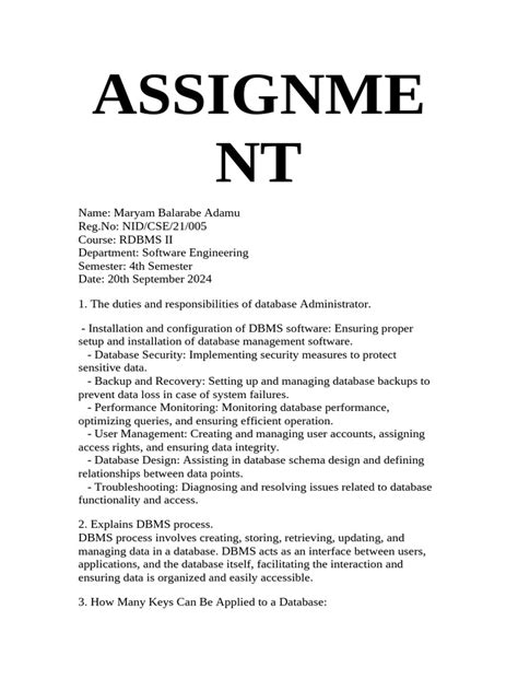 Rdbms Final Assignment Maryam Balarabe Adamu Pdf Databases