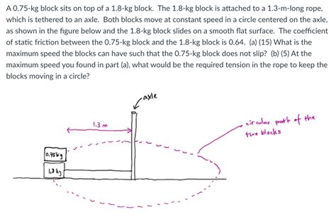 solved a 0 75 kg block sits on top of a 1 8 kg block the