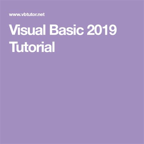 Visual Basic 2019 Tutorial Tutorial Basic Visual