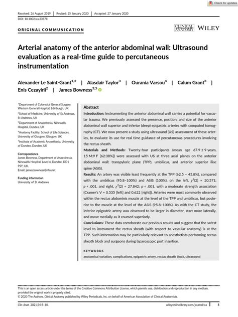 Clinical Anatomy 2020 Le Saint Grant Arterial Anatomy Of The