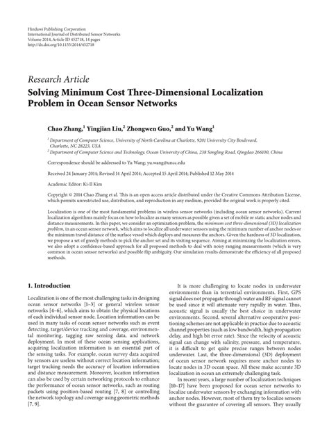 Pdf Solving Minimum Cost Three Dimensional Localization Problem In Ocean Sensor Networks