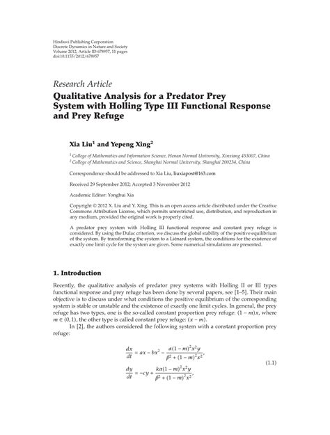 Pdf Qualitative Analysis For A Predator Prey System With Holling Type Iii Functional Response