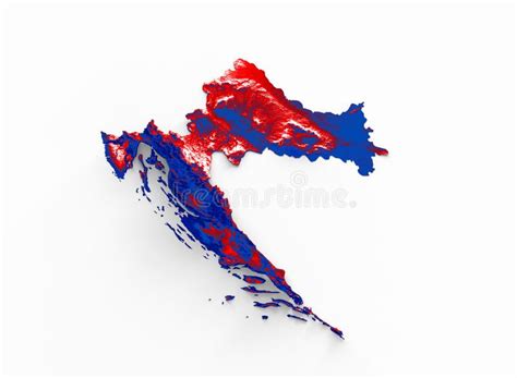 Croatia Map With The Flag Colors Red And Yellow Shaded Relief Map 3d