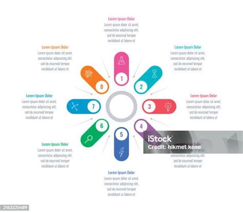 여덟 단계 정보 템플릿입니다 다채로운 롤러 인포 그래픽 템플릿 기술 산업 교육 비즈니스 및 과학을 위한 인포그래픽 템플릿 연례