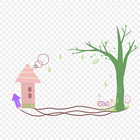 Cartoon Border Illustration House Decoration Border Green Tree Border Big Tree Hand Painted