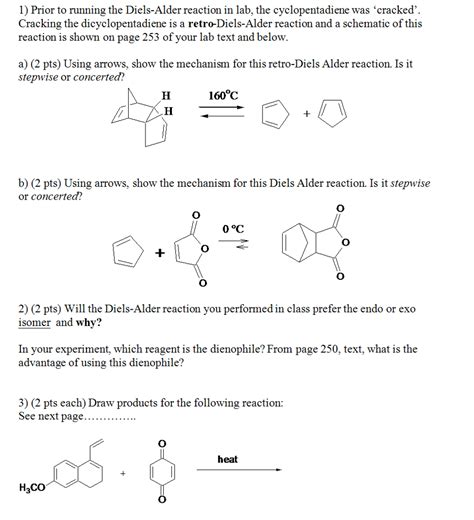 Solved Prior To Running The Diels Alder Reaction In Lab The