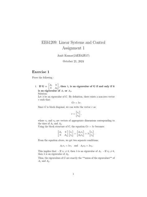 Lineartheoryassignment Pdf Eigenvalues And Eigenvectors Mathematical Physics