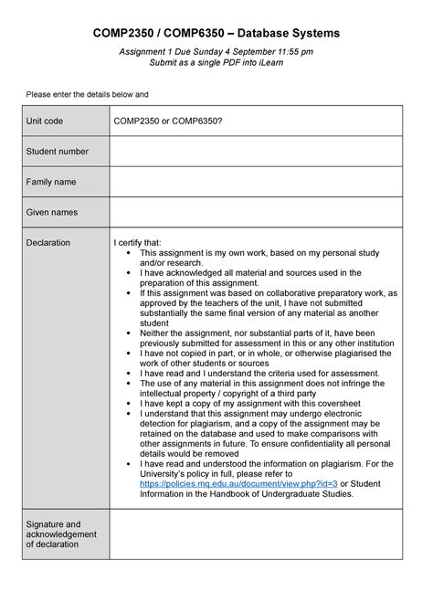 Database Systems Assignment 1 I Have Acknowledged All Material And